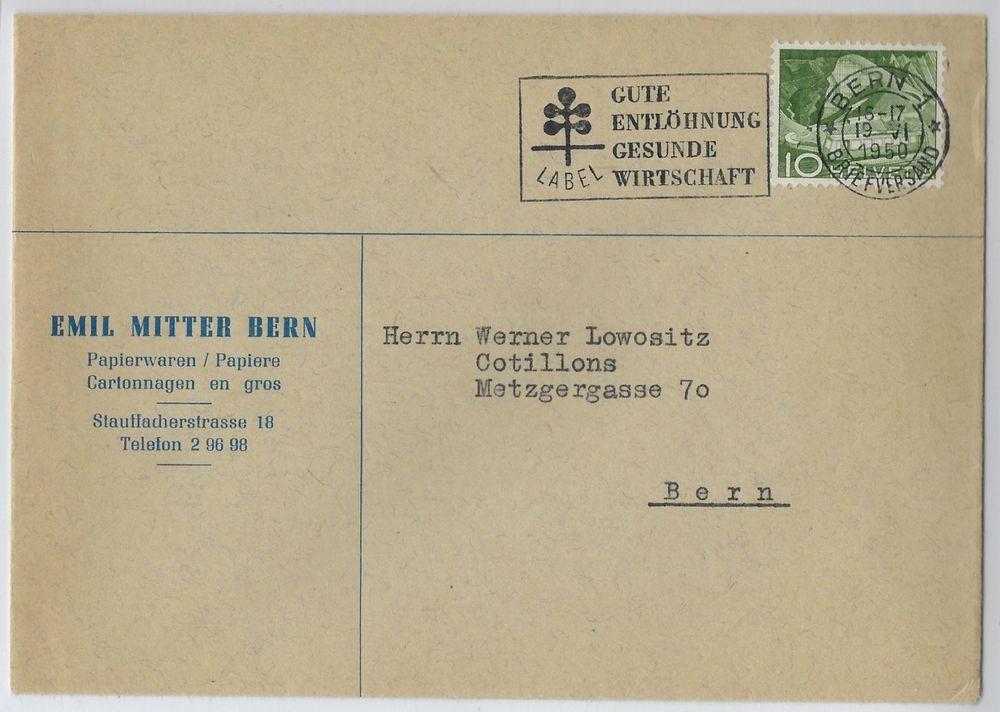 1950 Brief Emil Mitter Bern mit Maschinenstempel 2.2.34 dt (Gebraucht ...