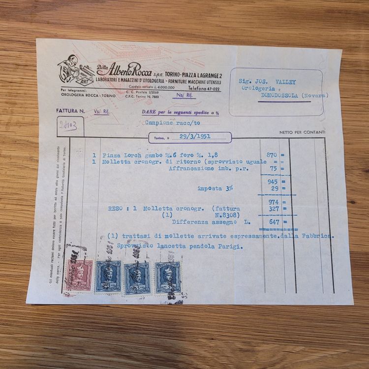 Rechnung Mit Tax Marken Alberto Rocca 1951 Torino Piazza (Gebraucht) in ...