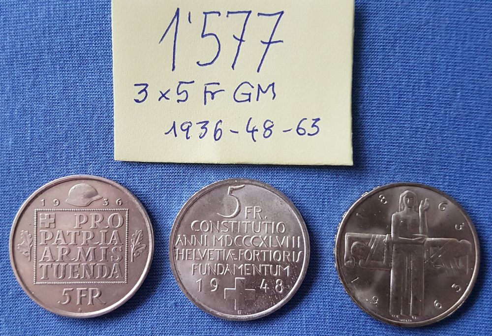 3x5 Fr Silber Gedenkmünzen 1936-1948-1963 ab nur 1 Fr !!! (Gebraucht) in Camignolo für CHF 28 ...