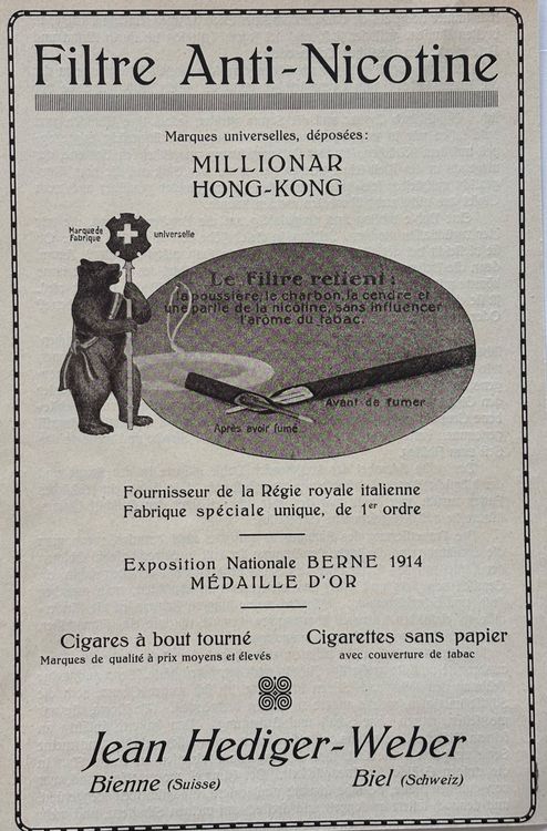 Vintage Reklame, Jean Hediger-Weber, Anti Nicotine, Biel (Gebraucht) in ...