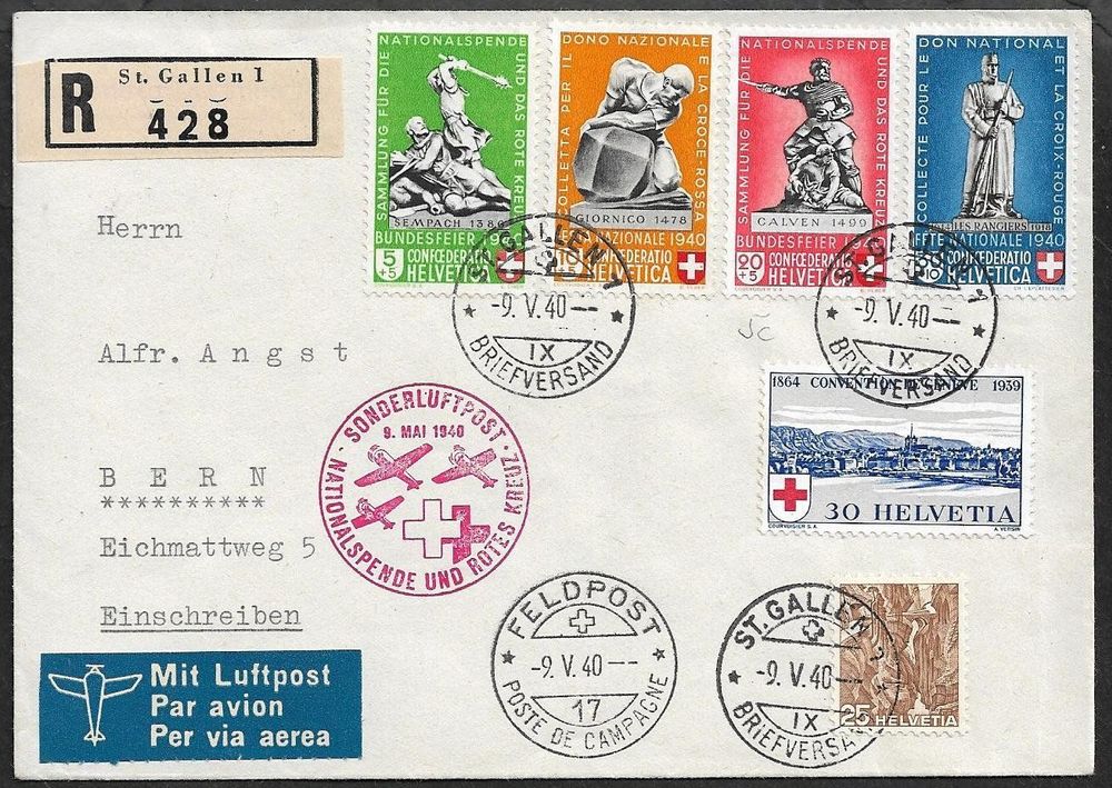 1940 R/Rot Kreuz ST.GALLEN BF Serie mit 5c FELDPOST-o ab 1.- | Kaufen auf Ricardo