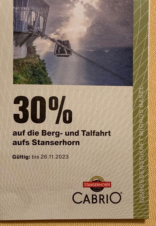 30% Rabatt Berg- und Talfahrt Stanserhorn (Neu (gemäss Beschreibung ...
