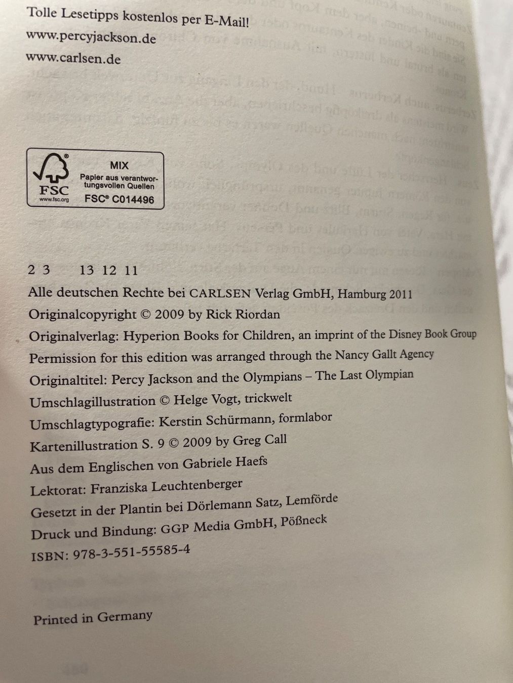 RICK RIORDAN Percy Jackson Band 5: Die Letzte Göttin (2009) (Gebraucht ...