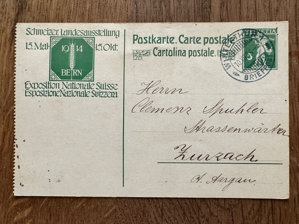 Antike Postkarte, Ganzsache, 1914, Winterthur - Zurzach (Gebraucht) in Staufen für CHF 1.5 – mit ...