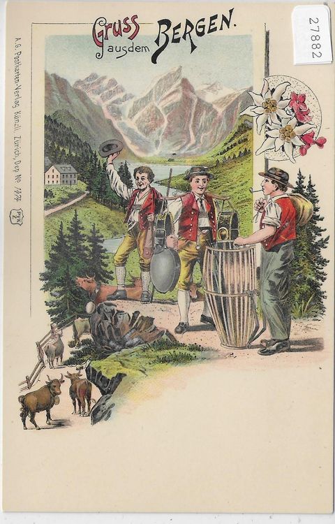 Gruss aus den Bergen - farbige Litho | Kaufen auf Ricardo