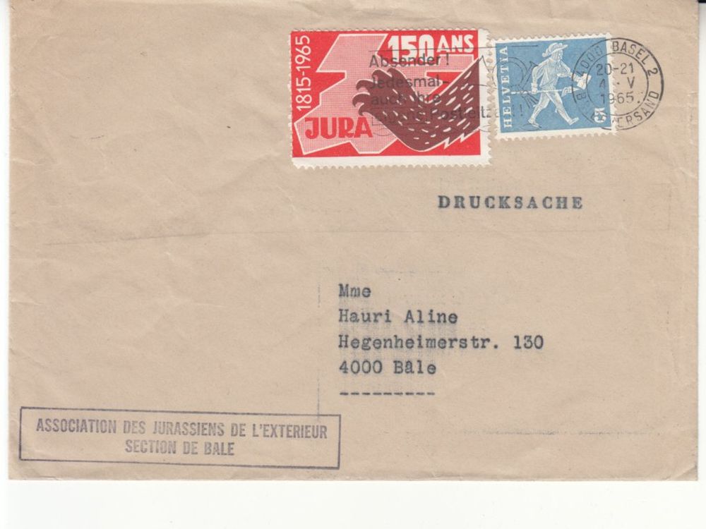Vignette 150 Ans Jura auf Brief Association des Jurassiens.. | Kaufen ...
