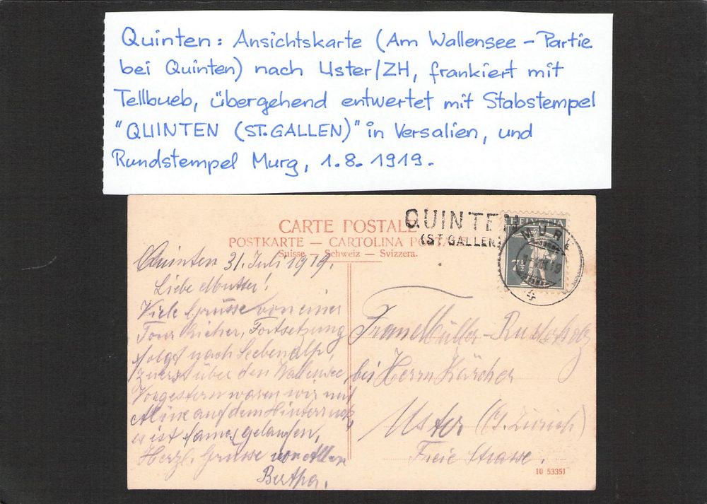 Quinten AK mit Stabstempel Quinten in Versalien , 1.8.1919 | Kaufen auf ...