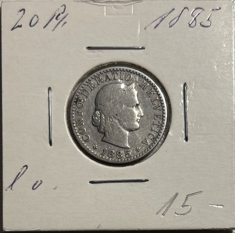 Schweiz 20 Rappen 1885 B - abart, minim verdreht (Gebraucht) in Speicher für CHF 3 – nur ...