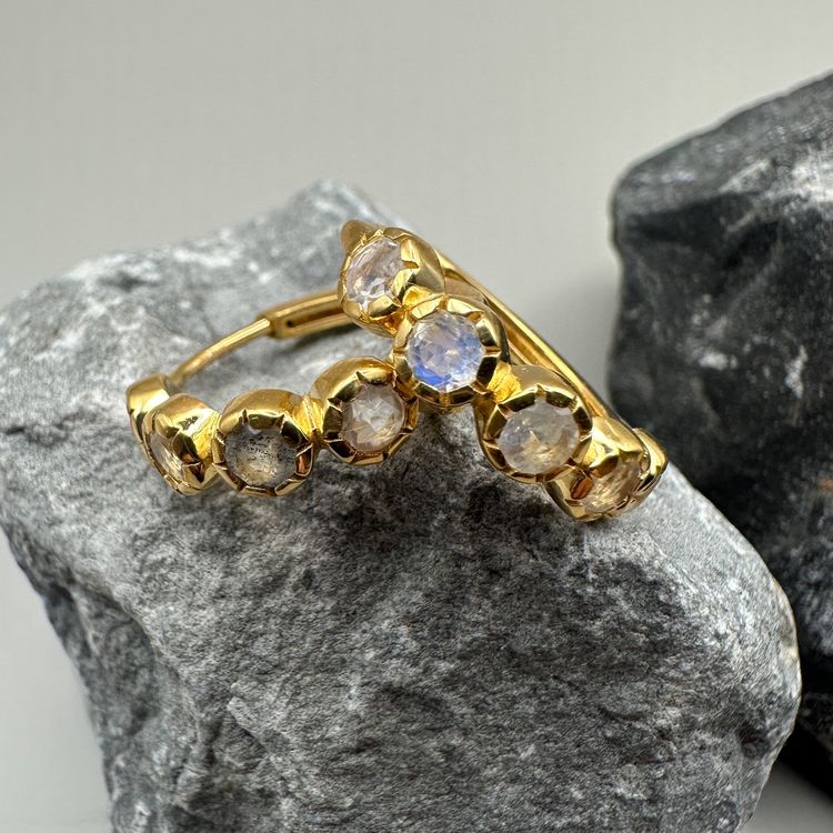 Mondstein Creolen Sterling Silber 925 gelbvergoldet | Kaufen auf Ricardo