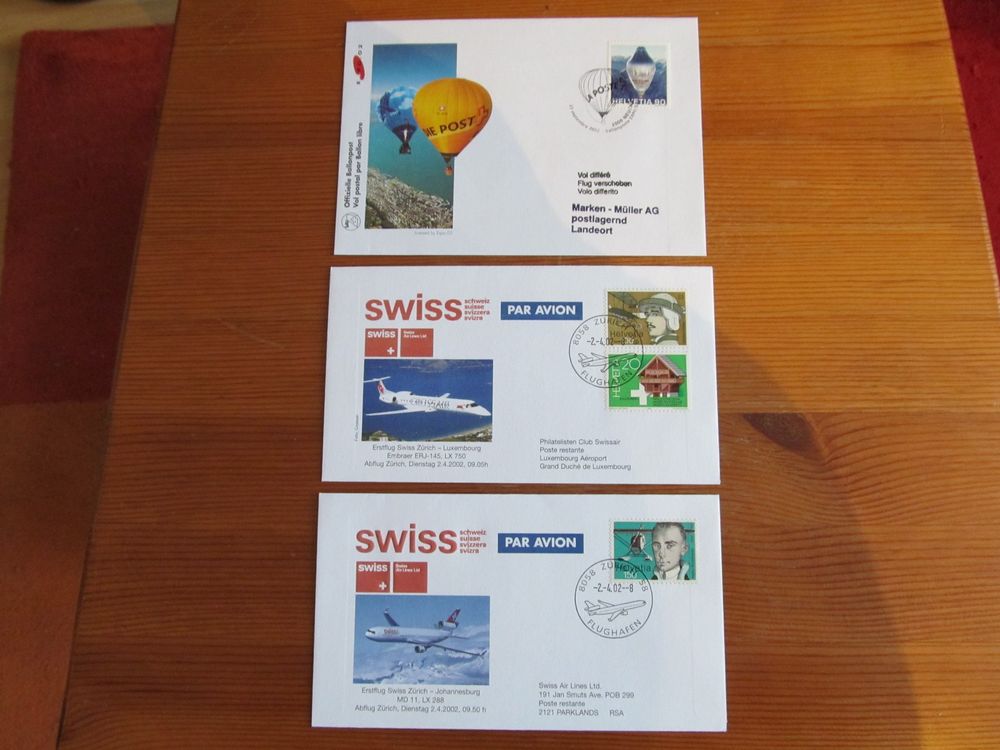 1Lot(3Stck) schoene FLUGPOST "SWISS" v.2000/2002 ab Zuerich | Kaufen ...