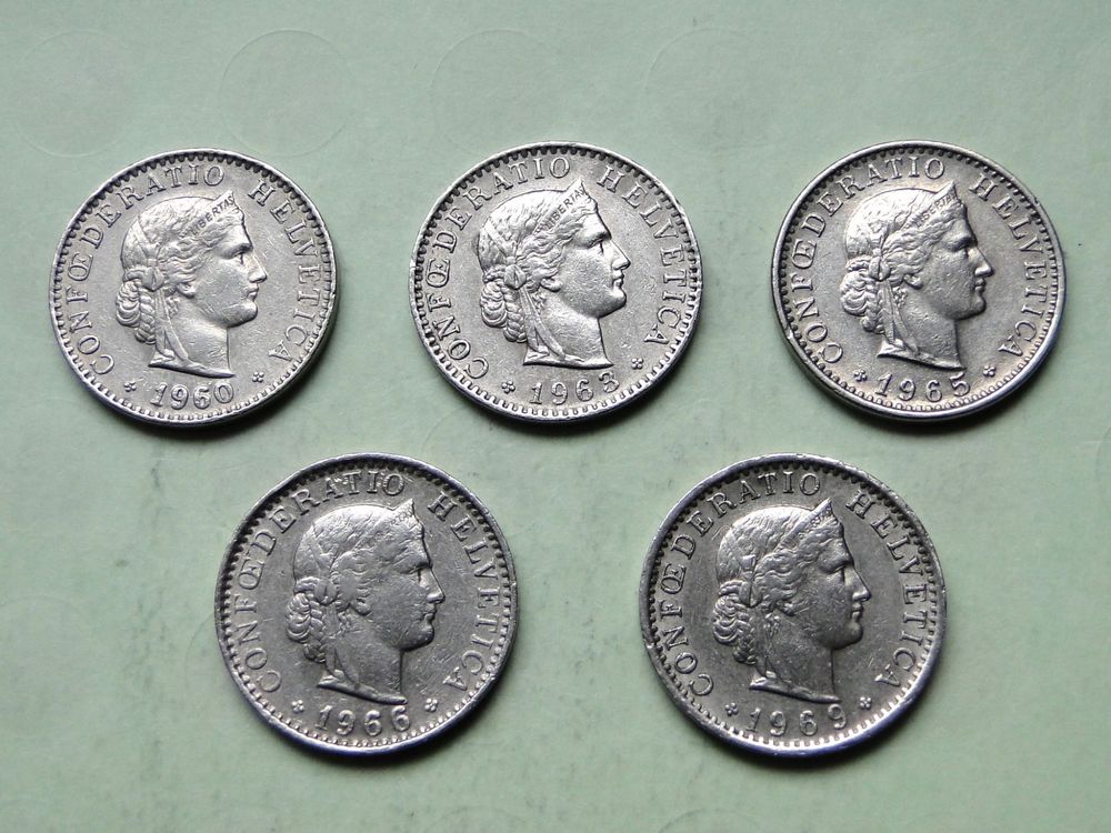 5x 20 Rappen 1960, 1963, 1965, 1966, 1969 | Kaufen auf Ricardo