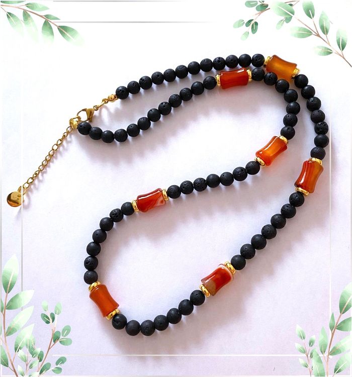 SALE! STEINKETTE EDELSTEINKETTE ECHTE LAVA UND ROTER ACHAT (Neu und ...