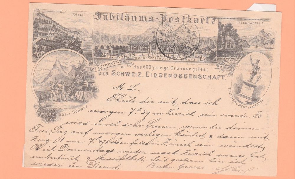 1891 600 JAHRE EIDGENOSSENSCHAFT JUBILÄUMS POSTKARTE..(78) (Gebraucht) in Kölliken für CHF 23 ...