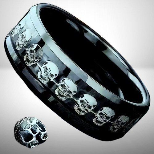 💀 Skull Power – Schwarzer Edelstahlring 8mm, Gr. 6 🖤 (Neu und ...