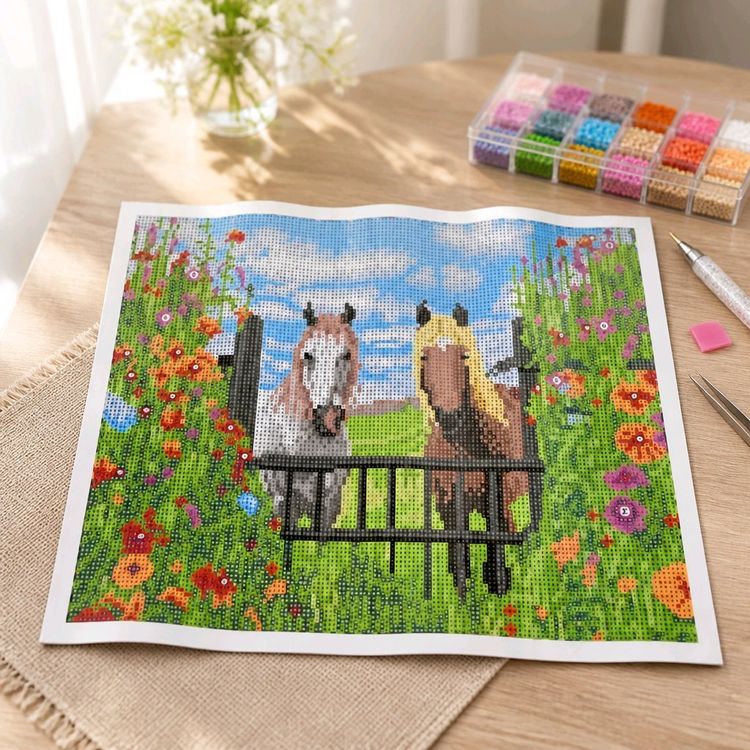 Kit diamond painting 2 Chevaux dans leur parc, 30x40 cm (Neu (gemäss ...