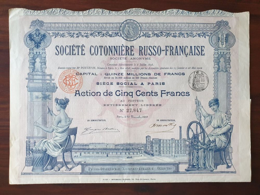 Aktie 500 Fr. Soc. Cot. Russo-Française | Kaufen auf Ricardo
