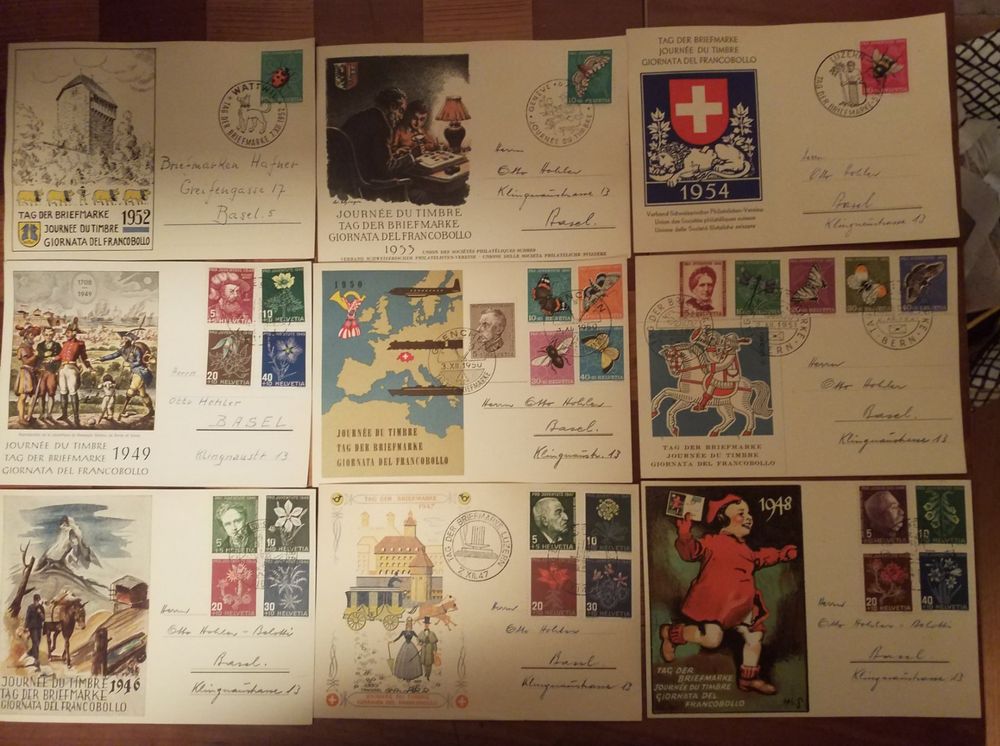 1937 - 63, Tag der Briefmarken 27 verschiedene hoher Kt. (Neu (gemäss Beschreibung)) in Baden ...