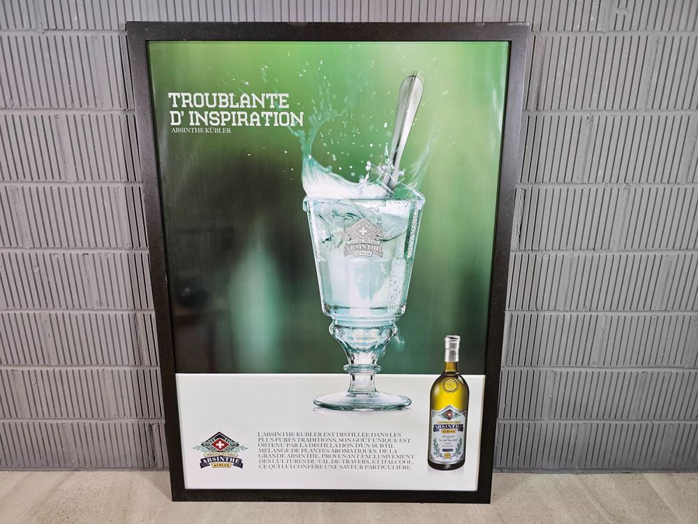 XL ABSINTHE Kübler Werbeplakat Poster, Holzrahmen 106x147cm (Gebraucht ...