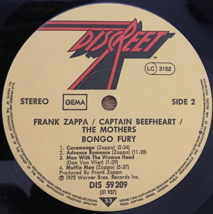 FRANK ZAPPA/ CAPTAIN BEEFHEART/ THE MOTORS - BONGO FURY - 33 (Gebraucht ...