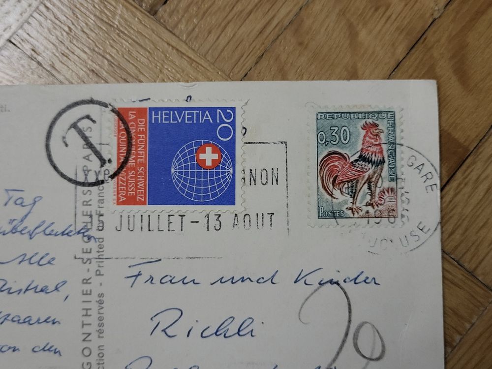 1966, Postkarte aus Frankreich nach Schaffhausen,Tax Stempel (Gebraucht ...