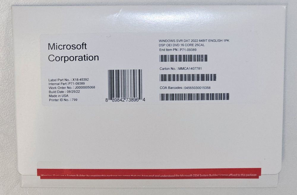 Licence officielle Microsoft Windows Server 2022 Datacenter (Neu und ...