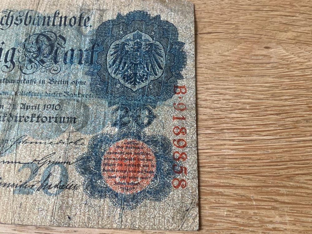 Reichsbanknote Zwanzig Mark - Deutsches Kaiserreich 1910 (Gebraucht) in ...