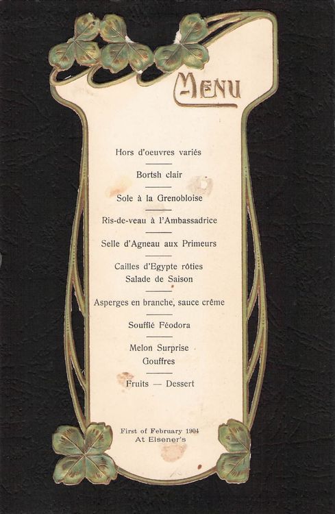 Menukarte Prägedruck 1904 , At. Elsener (Gebraucht) in Reichenburg für ...