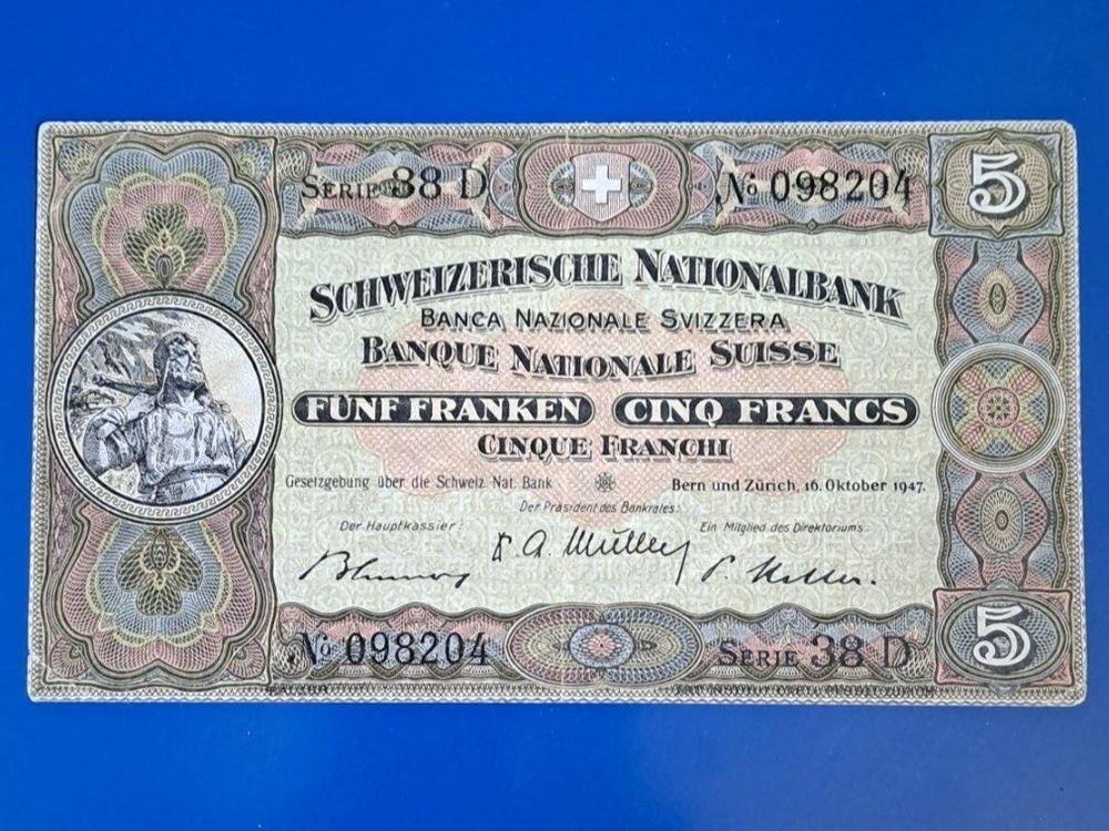 5 Franken Banknote 16.10.1947 (gebraucht) (Gebraucht) in für CHF 4 – mit Lieferung auf Ricardo ...