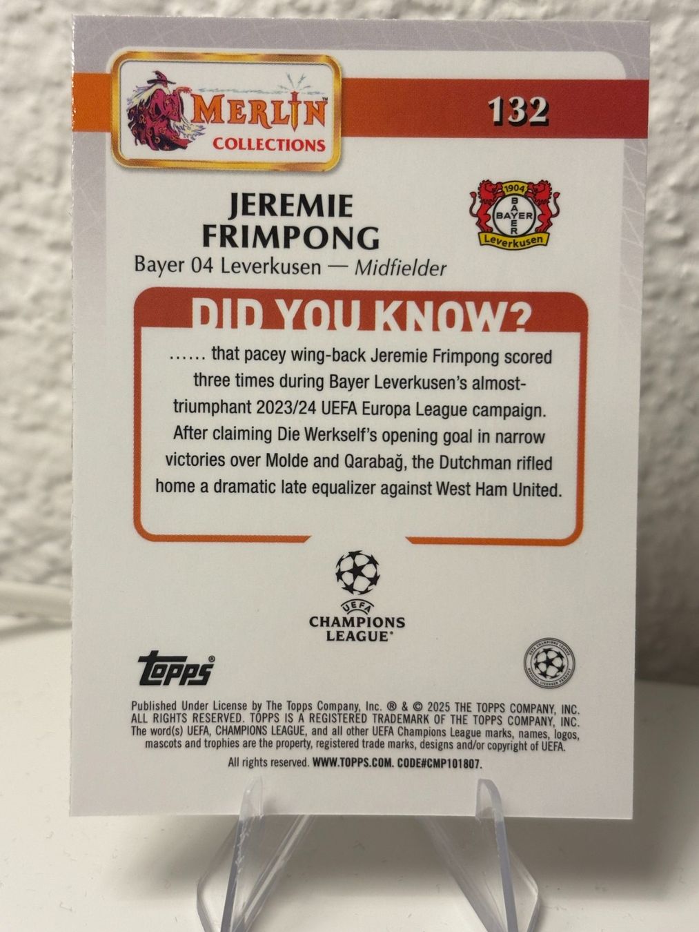 2024-25 Topps Merlin UEFA Jeremie Frimpong Base (Neu (gemäss ...