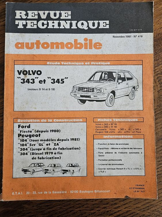 RTA Volvo 343 & 345 - Ford Fiesta No. 416 Novembre 1981 (Gebraucht) in ...