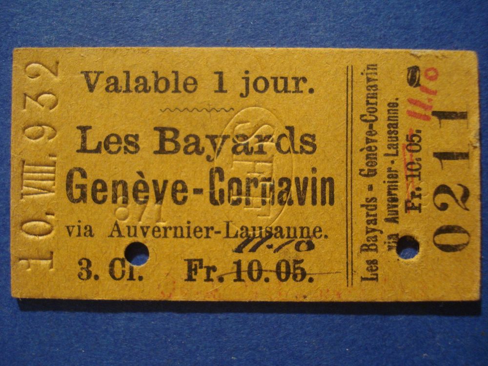 SBB - 10.8.1932 - LES BAYARDS - GENÈVE-CORNAVIN - 3.Classe (Gebraucht) in Biel/Bienne für CHF ...