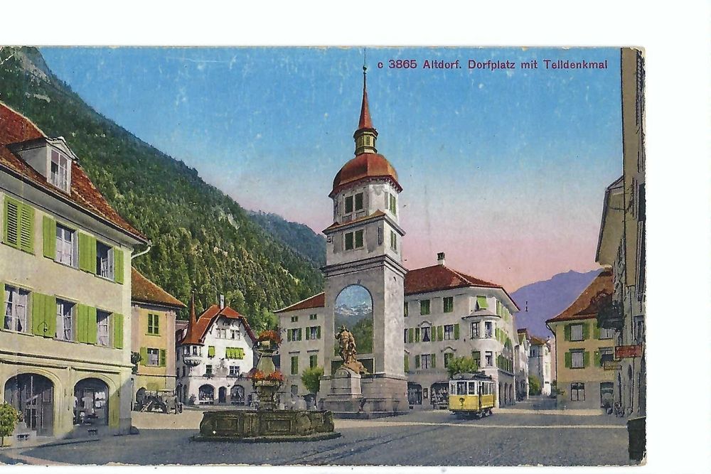 ALTDORF Kanton Uri, Dorfplatz, Telldenkmal, Tram (Gebraucht) in Thun ...