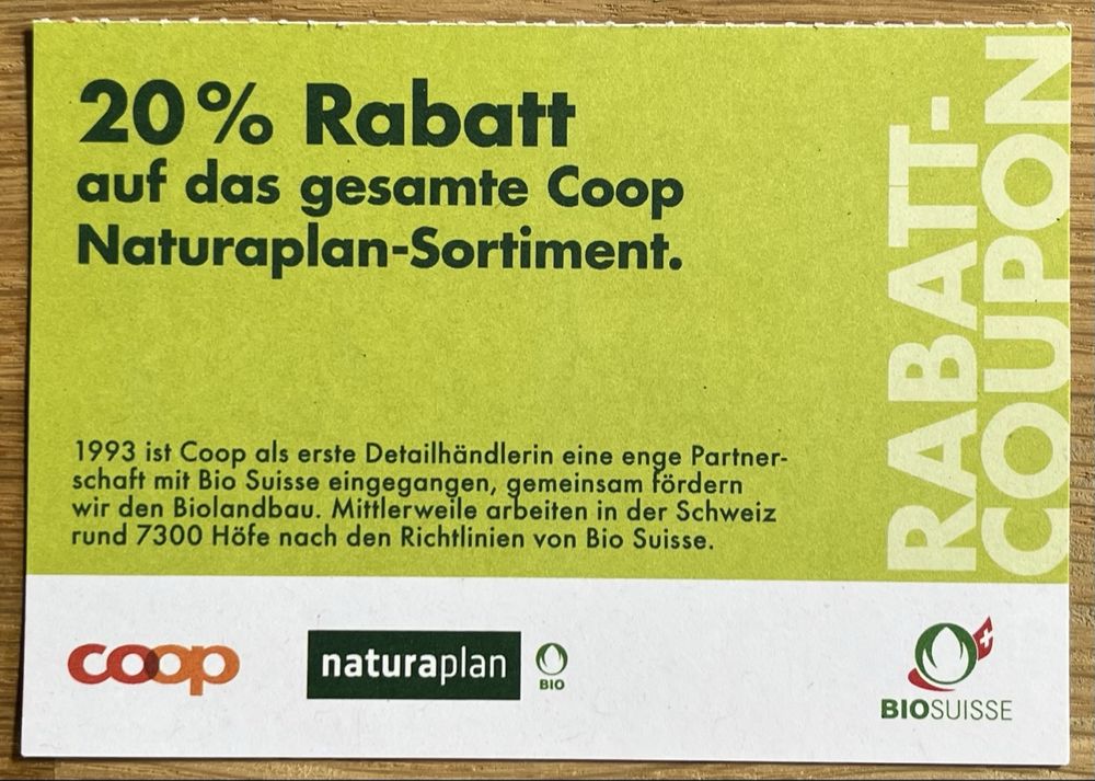 20% Rabattgutschein auf Coop Naturaplan Bio Produkte (Neu (gemäss Beschreibung)) in Zürich für ...