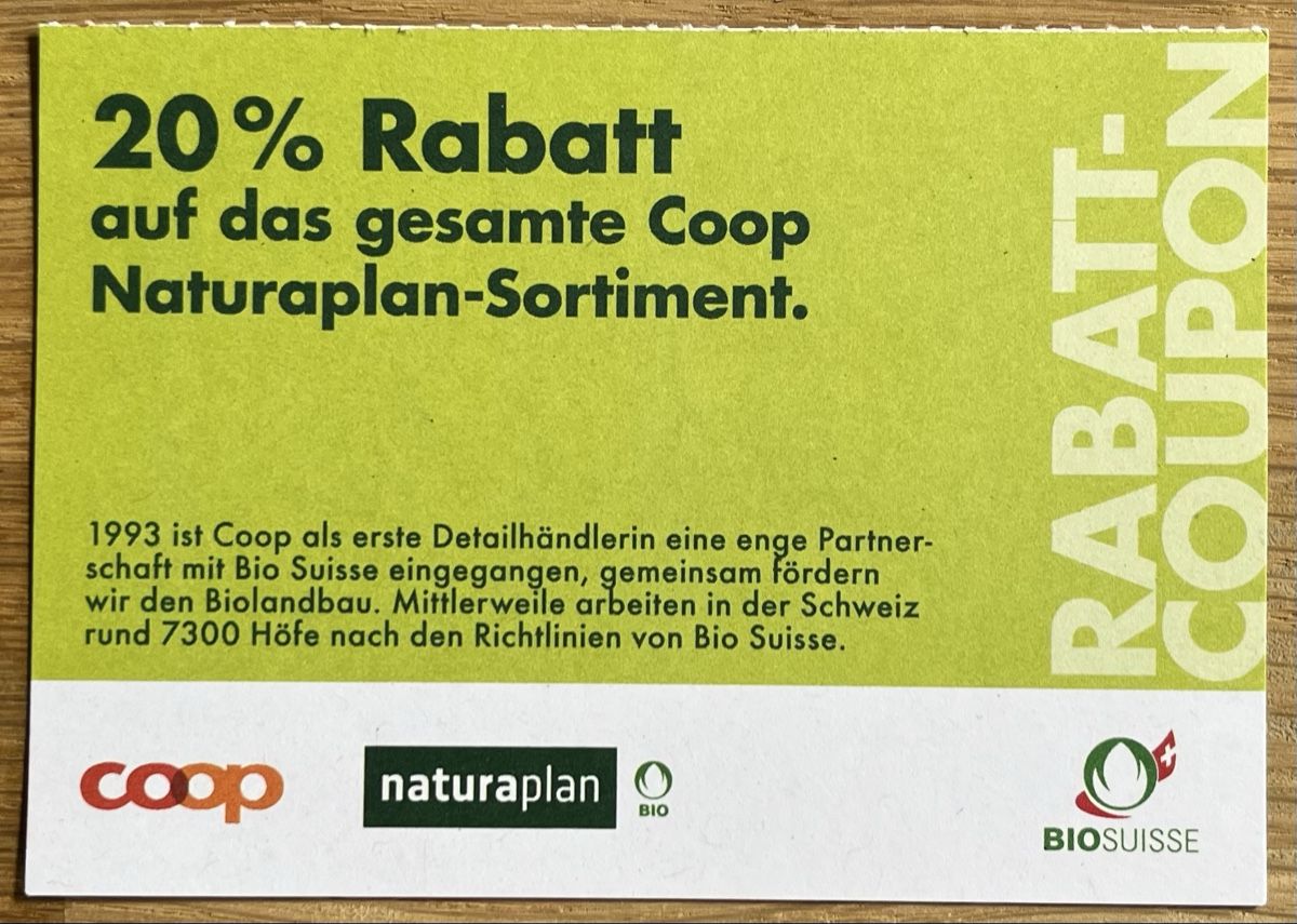20% Rabattgutschein auf Coop Naturaplan Bio Produkte (Neu (gemäss Beschreibung)) in Zürich für ...