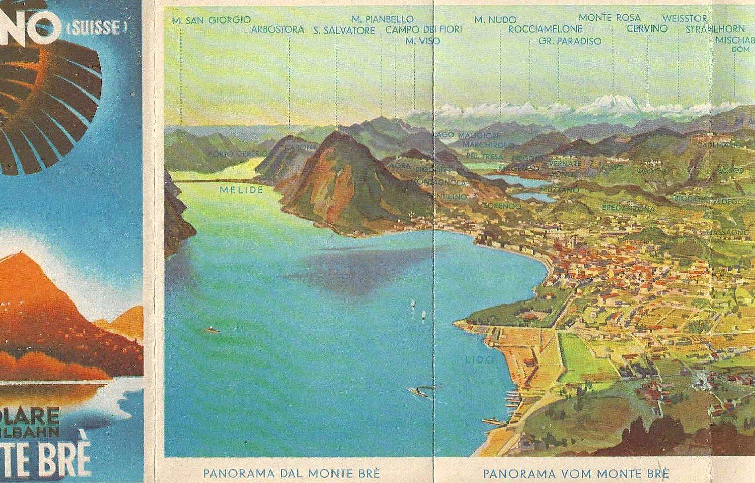Lugano Monte Brè - Faltblatt Panorama und Fahrplan, ca. 30er (Gebraucht) in Cheseaux-Noréaz für ...
