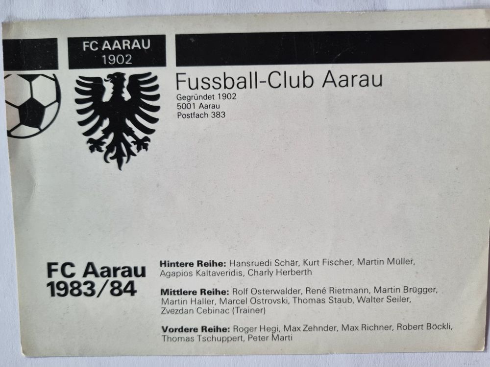 Autogramm Karte Mannschaft FC Aarau 1983/84 | Kaufen auf Ricardo