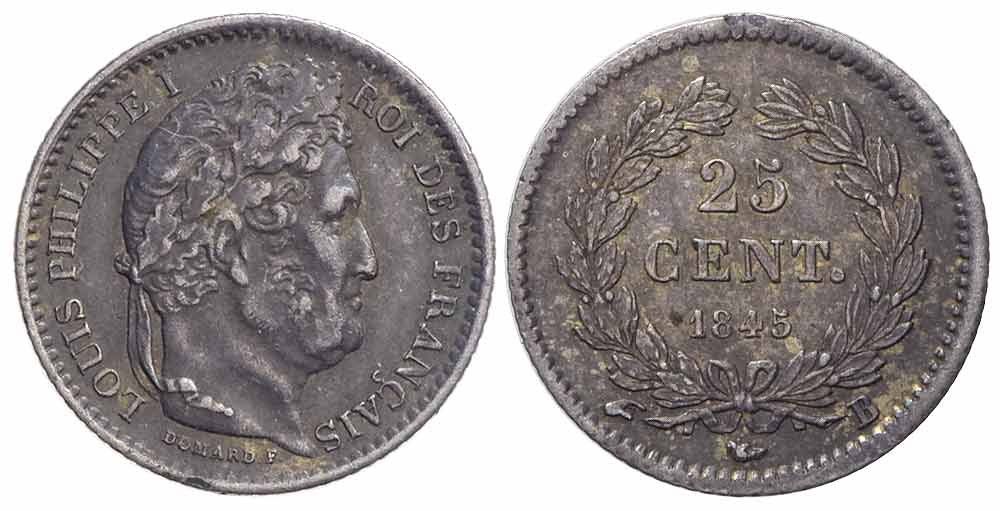 Frankreich, 25 Cents 1845 B Ruen (Gebraucht) in Chiasso für CHF 50 ...