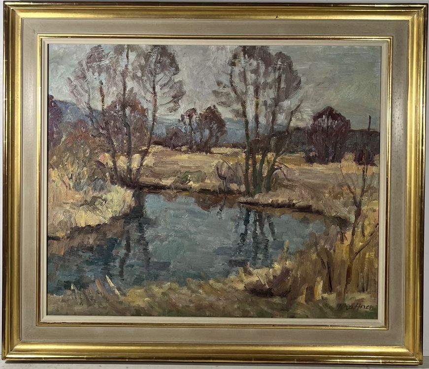 Fred Schaffner (1906-?) Fluss Ansicht Grosse Gemälde (Gebraucht) in ...