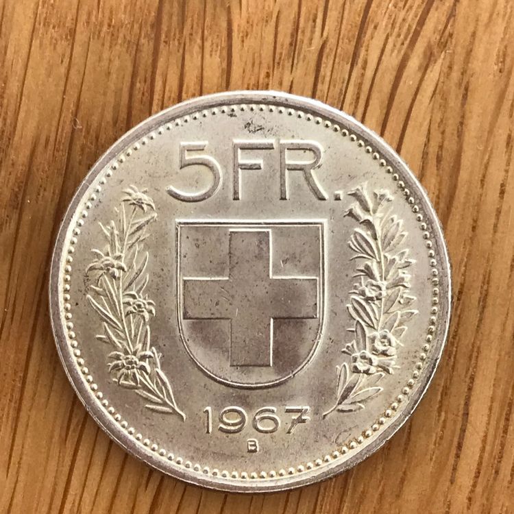 5 Franken Silbermünze 1967 B (Gebraucht) in Kirchberg BE für CHF 10 – mit Lieferung auf Ricardo ...