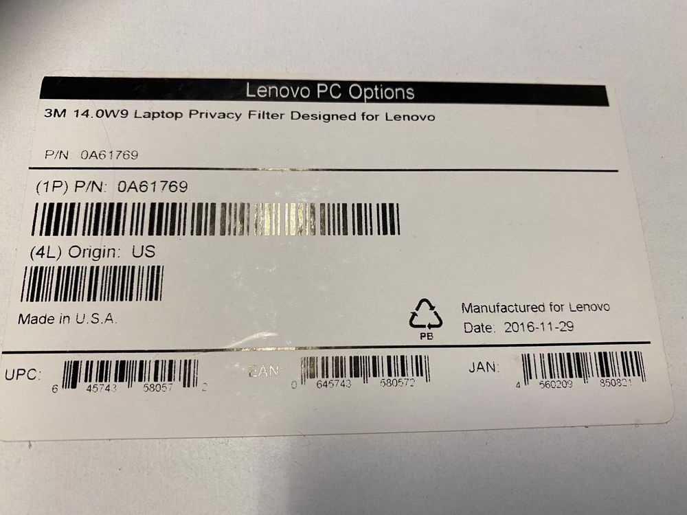 3M 14.0W9 Designet for Lenovo Privacy Filter OVP (Neu und ...