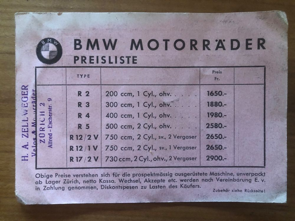 Oldtimer Preisliste Motorräder BMW (Gebraucht) in lobsigen für CHF 10 ...