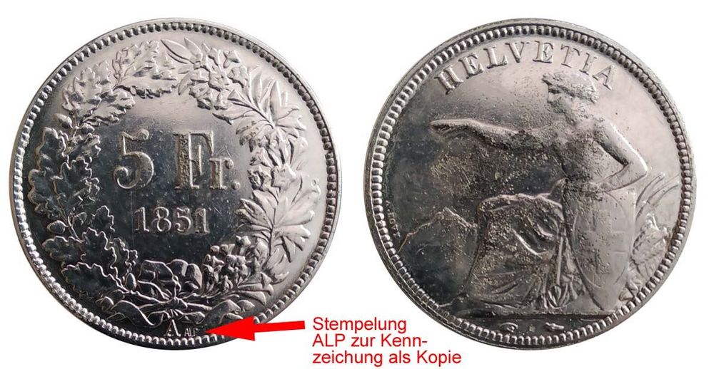 5 Franken 1851 Replica (Gebraucht) in Heerbrugg für CHF 30 – mit Lieferung auf Ricardo kaufen