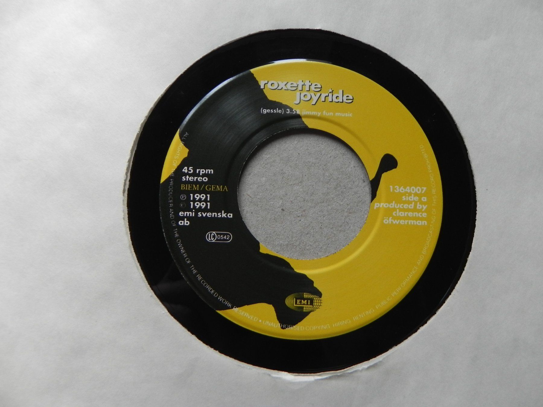 Single 7" Schweden Pop Duo Roxette 1991 Joyride / Come Back (Gebraucht ...