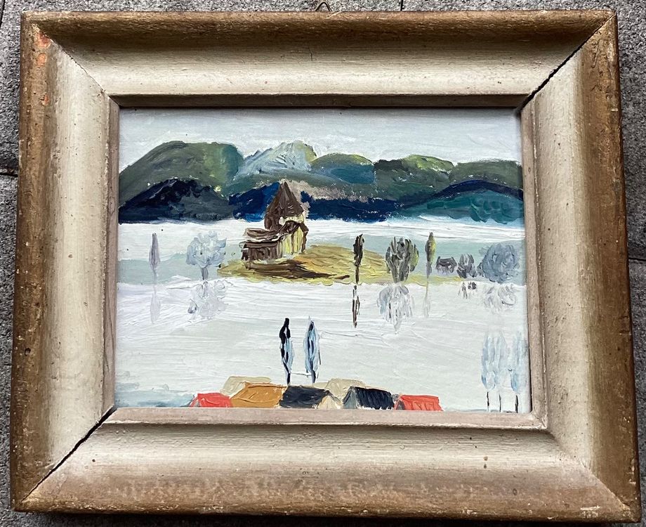 Winterlandschaft Gemälde mit Bergansicht | Kaufen auf Ricardo