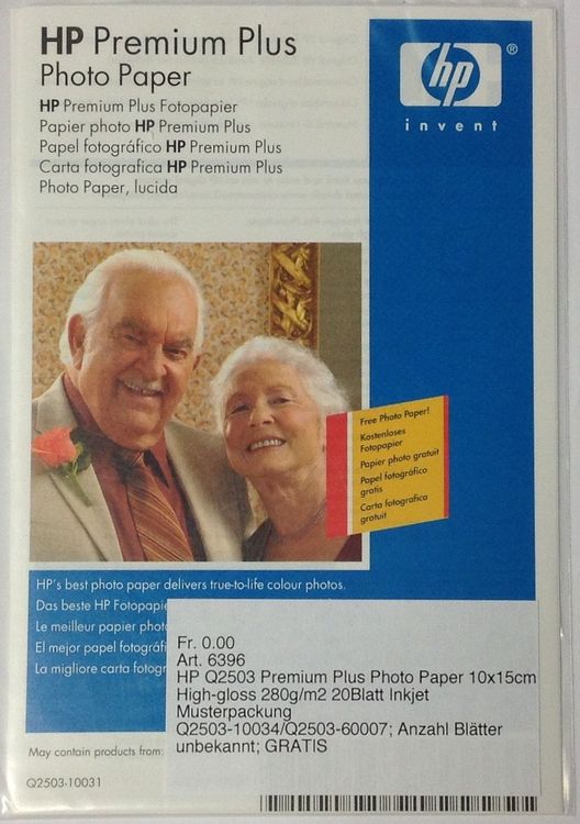 HP Q2503 Premium Plus Photo Paper 10x15cm High-gloss 280g/m2 (Nuovo e nell'imballaggio originale ...