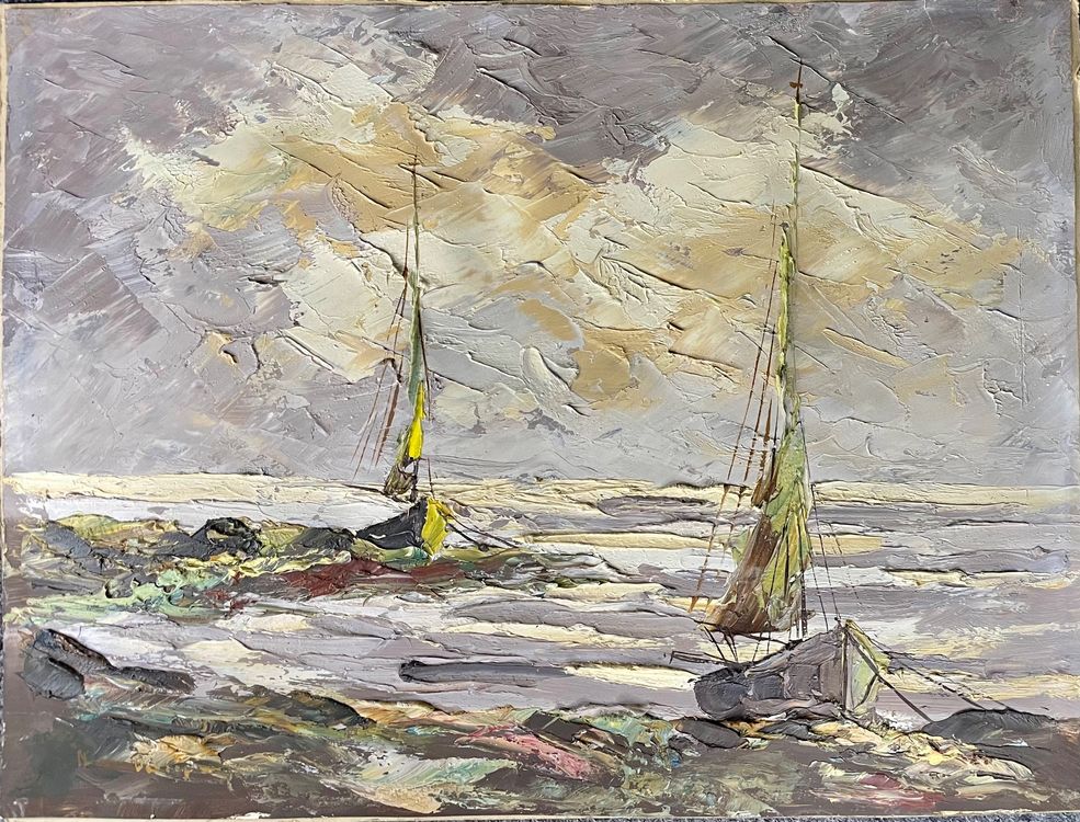 Bootscene von Otto Nussbaumer, Tempera Gemalde, 48y36 cm (Gebraucht) in Kölliken für CHF 31 ...