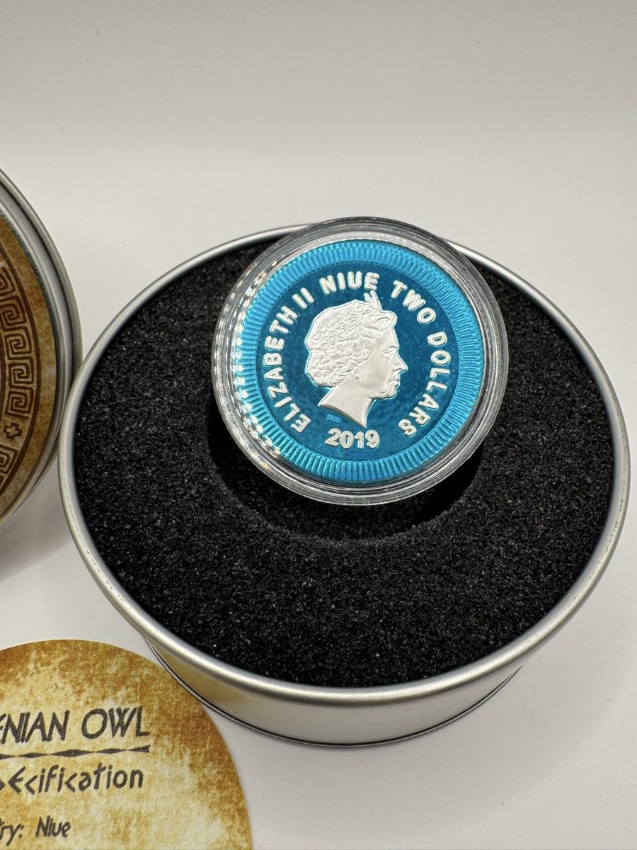 1 oz Silbermünze Athenian Owl 2019 - Space Blue -Swarovsk- (Neu (gemäss ...