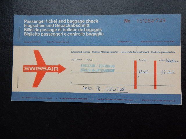 SWISSAIR - Flugschein, 8. May 1968, Vintage (Gebraucht) in Oberägeri ...