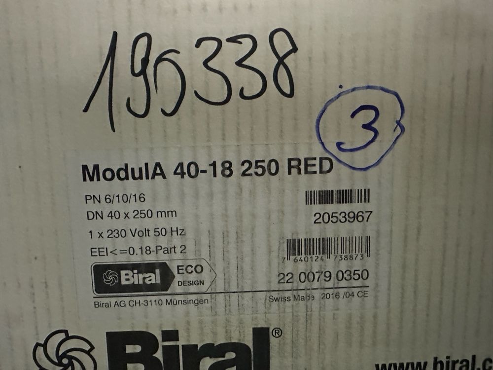 Biral ModulA 40-18 250 RED Umwälzpumpe Heizung Neu PN6 PN10 (Neu und ...