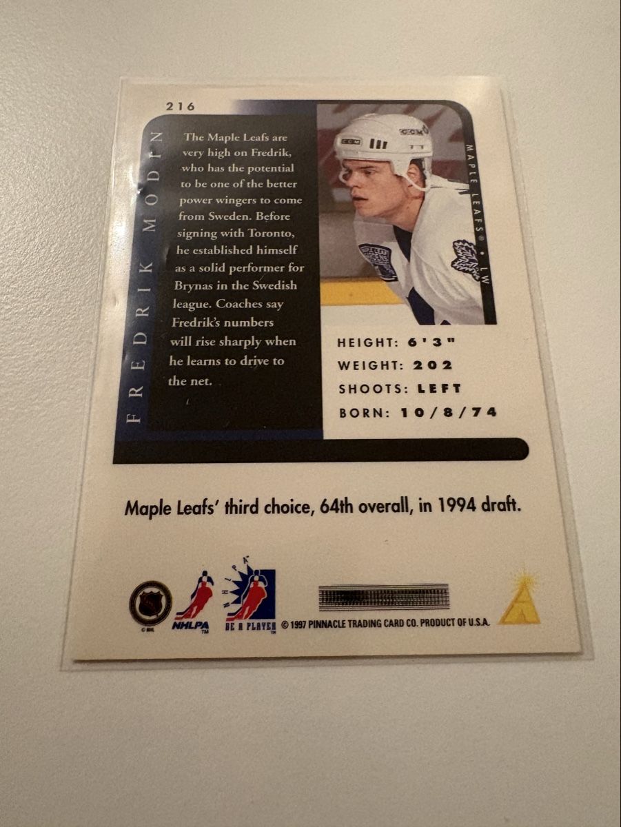 Fredrik Modin Autographs #216 1996-97 Pinnacle Be a Player (Gebraucht ...